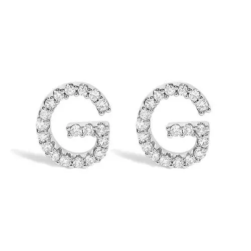 HAUS OF BRILLIANCE 10k Gold 1/10 Cttw Diamond Initial Stud Earring - White Gold | G